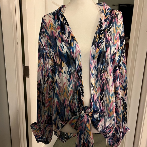 Mac And Me | Tops | Sheer Colorful Tie Front Kimono Style Blouse Cruise ...